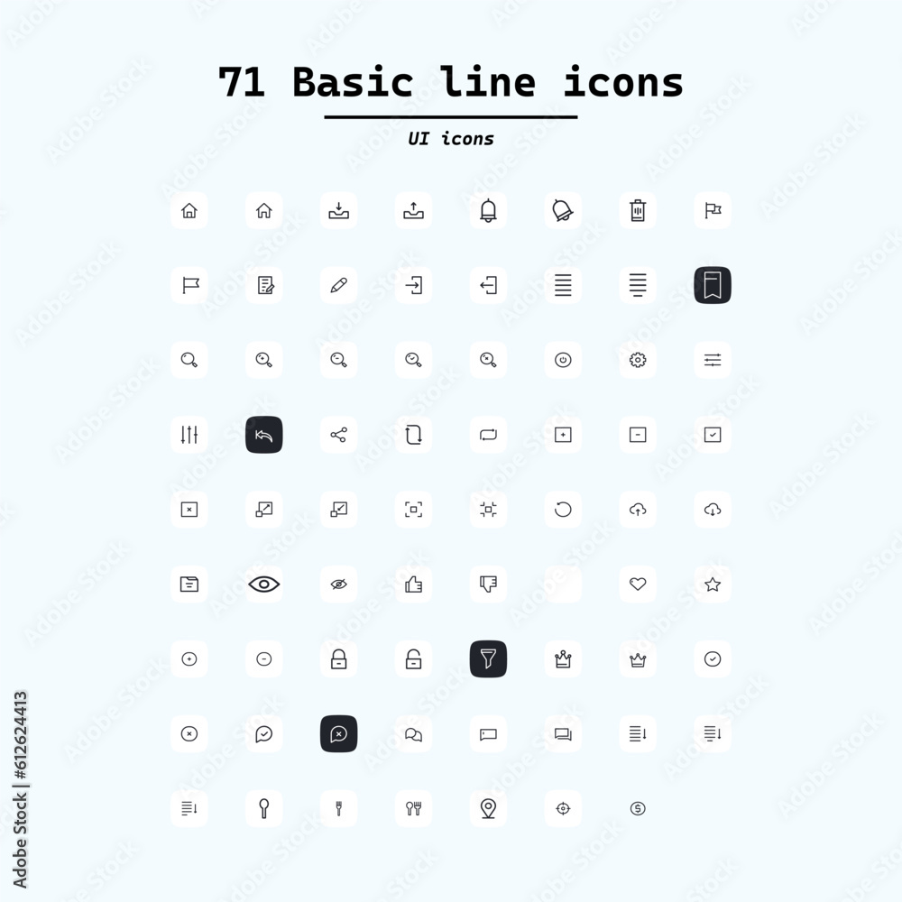 Vecteur Stock Set 72 pc web icons, Basic Ux Ui Icons. Vector illustration. Collection ui icons ...