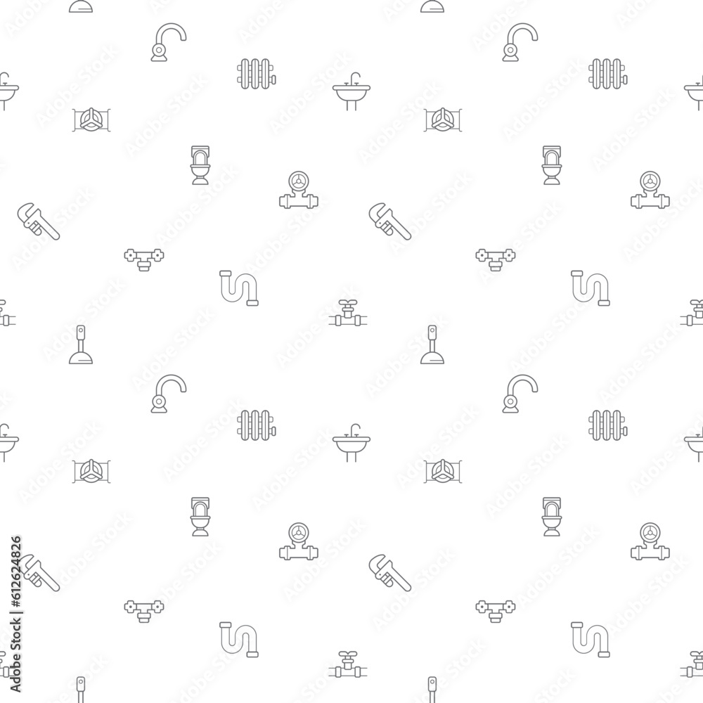Seamless pattern with plumbing icon on white background. Included the ...
