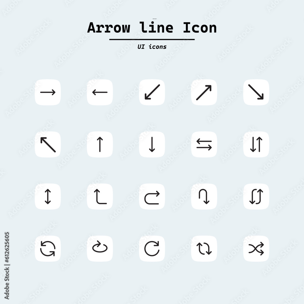 Arrows line vector icon set. Collection ui icons with squircle shape ...