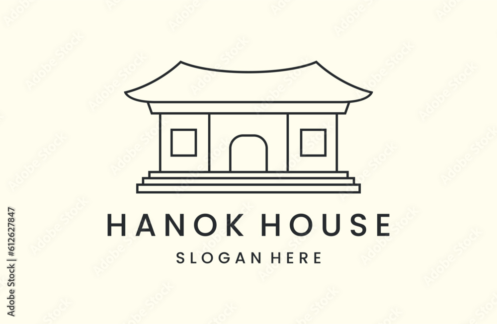 hanok house linear vector logo illustration design, traditional korean ...
