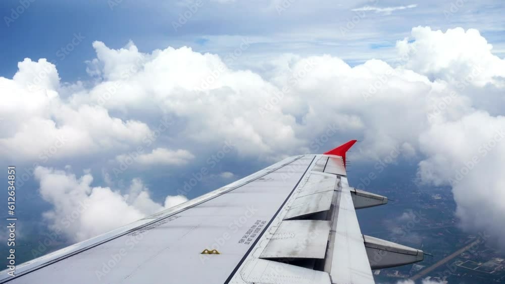 airplane window View of Beautiful Cloud sky with plane wings for travel ...