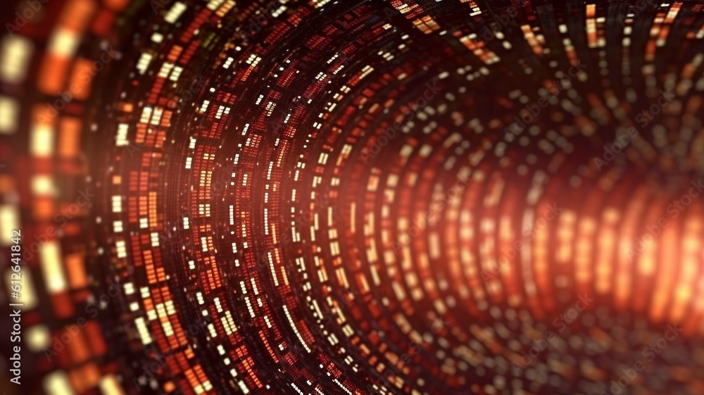 Binary code moving through a vortex in the backdrop with depth of field ...