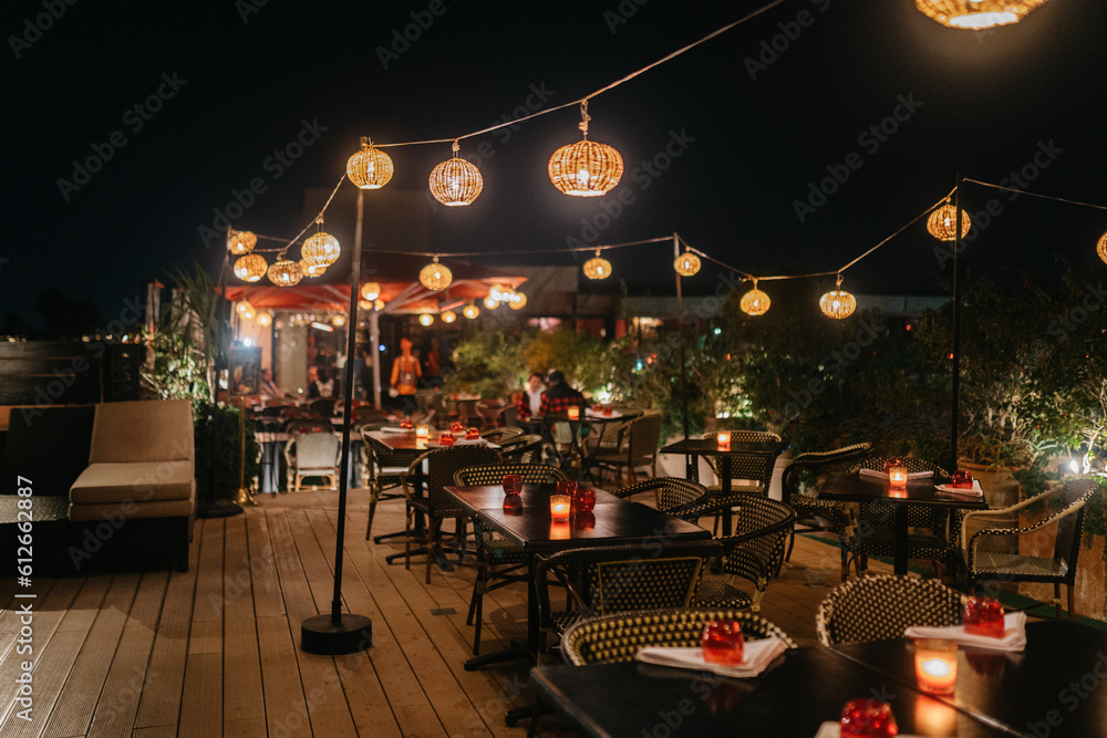 Restaurant terrace at night Stock Photo | Adobe Stock