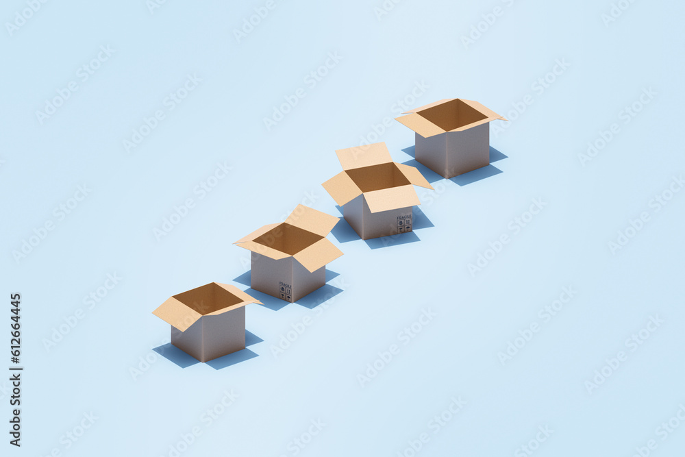 Delivery / shipping concept four cardboard package boxes background ...