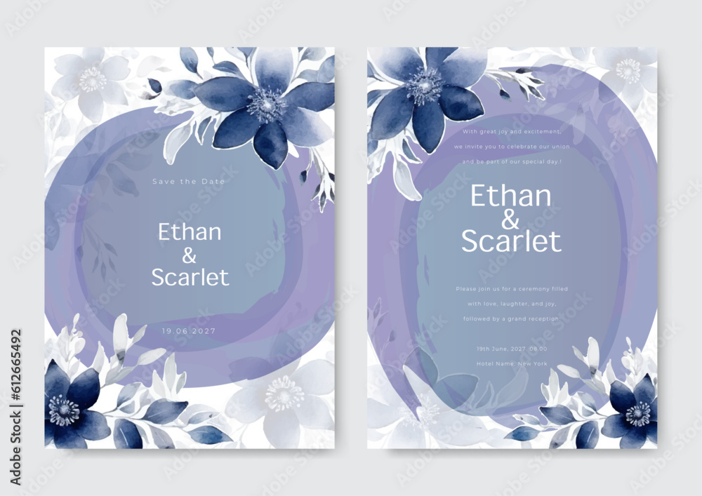 Beautiful blue invitation card template. Wedding invitation template ...