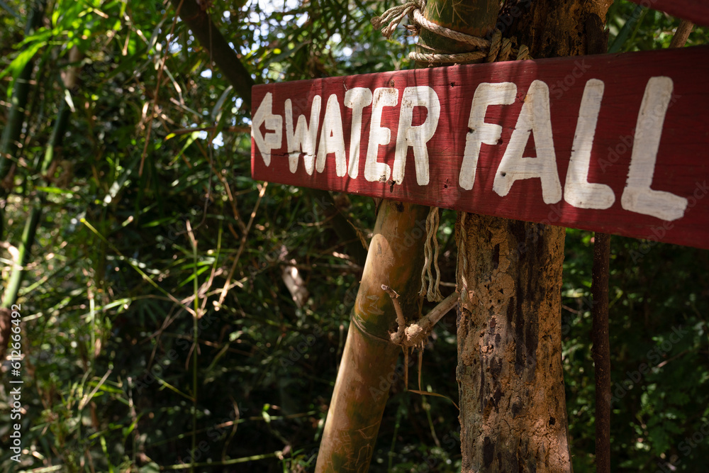 Signboard Showing The Path To Waterfall Stock Photo | Adobe Stock