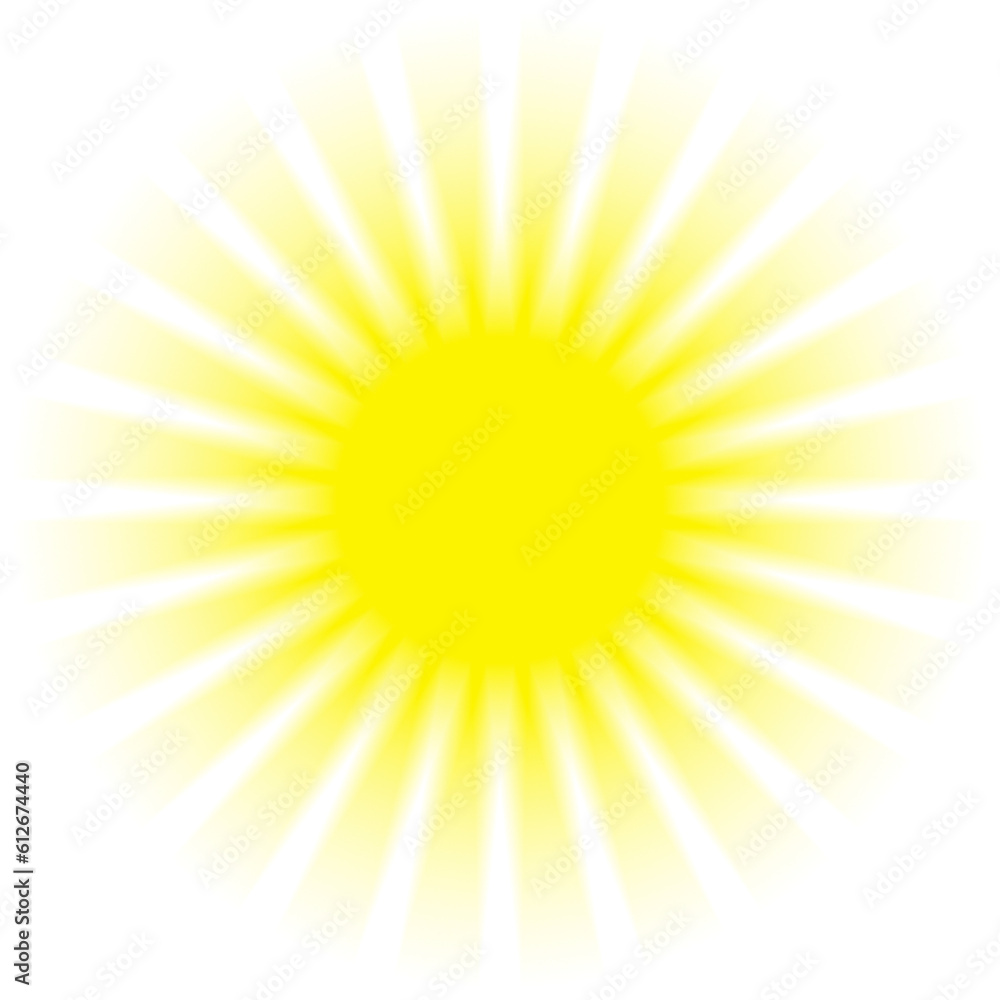 Bright sun icon isolated on white background. Rising sun, sunrise or ...