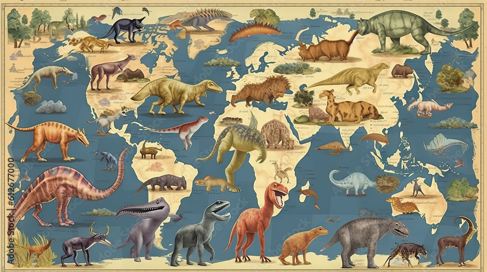 World map dinosaur age background. Generative AI. Stock Illustration ...