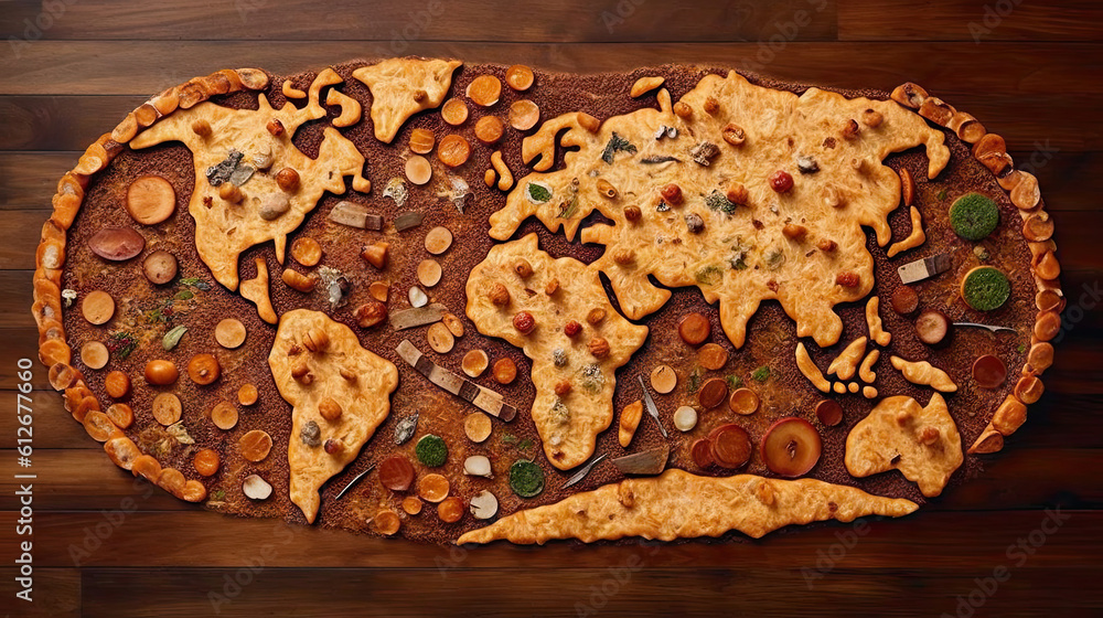 World map pizza background. Generative AI. Stock Illustration | Adobe Stock