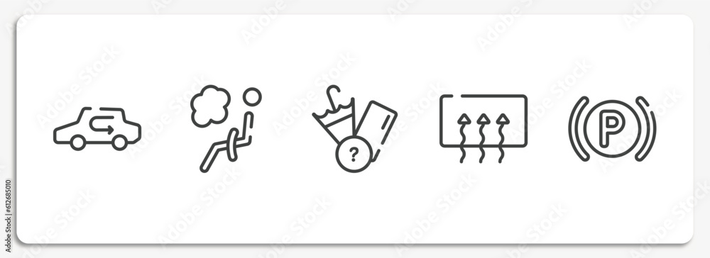 car dashboard signals outline icons set. thin line icons sheet included ...