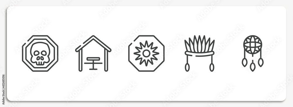american indigenous outline icons set. thin line icons sheet included ...
