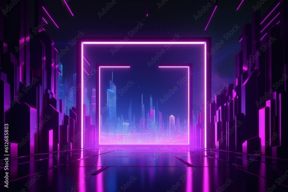 3d abstract neon background, cyber space virtual reality, ultraviolet ...