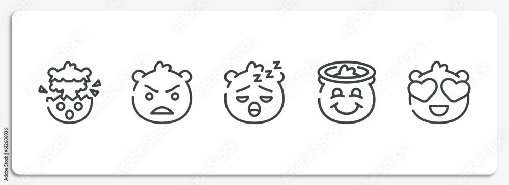 emoji outline icons set. thin line icons sheet included exploding head ...
