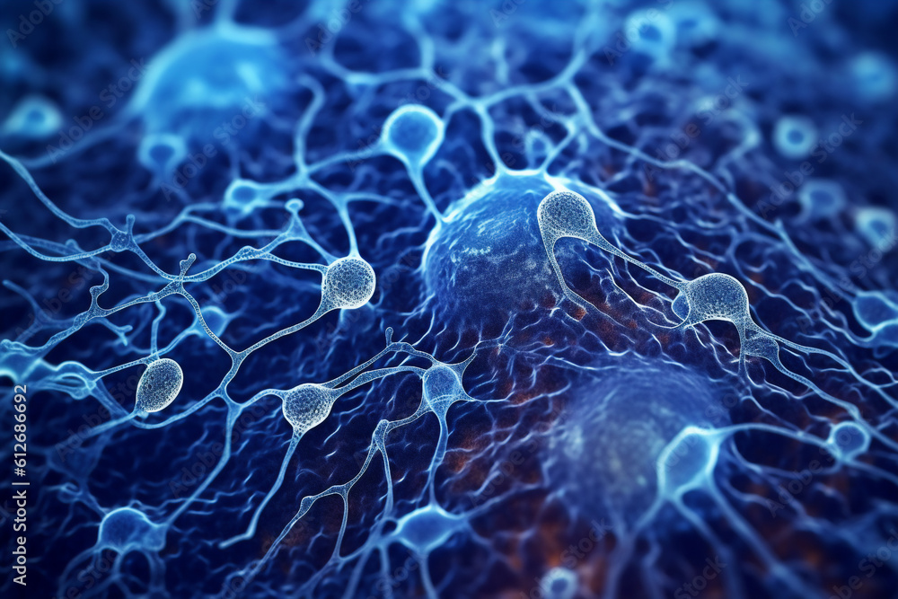 Generative AI - Electron microscopy of brain neural network, cells of ...