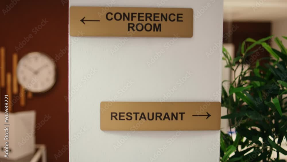 Close up jib shot of conference room, spa center and restaurant ...