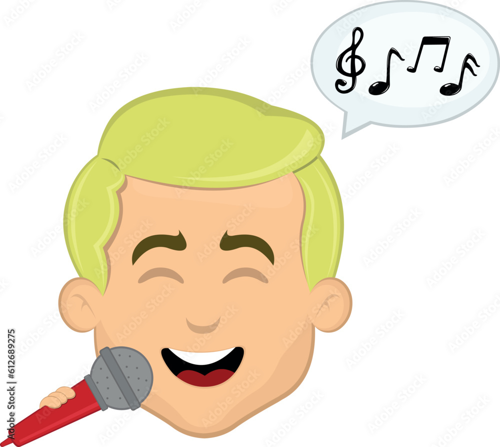vector illustration blonde man face cartoon singing with a microphone ...