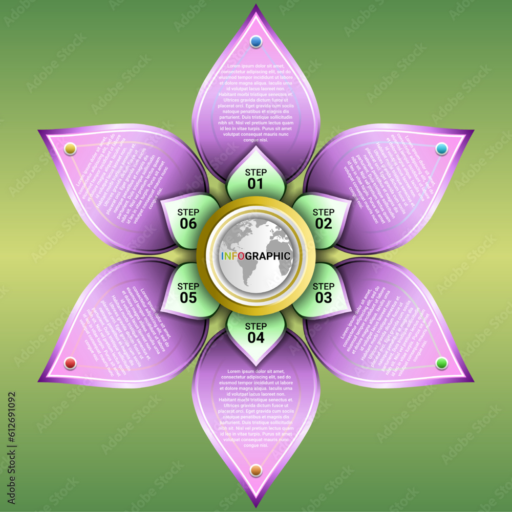 flower infographic template with diagram 6 steps. design template for ...