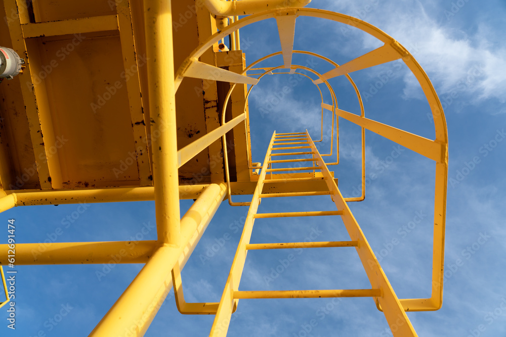 Construction stair walking up and down, Offshore oil and gas platform ...