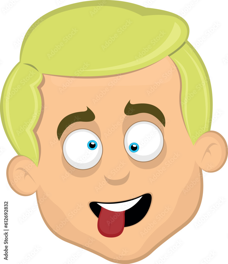 vector illustration face of a blond cartoon man with blue eyes with an ...