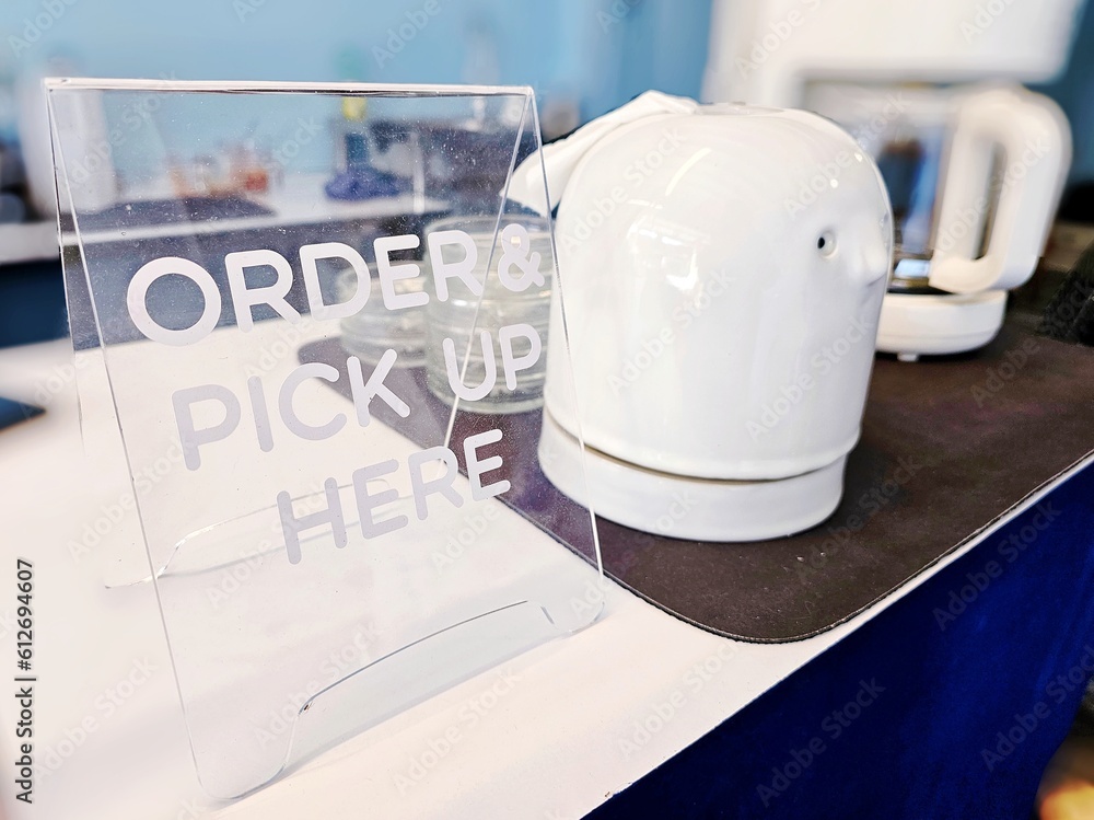 Glass table tent mockup Pick Up Here Order Here Business Sign at Cafe ...