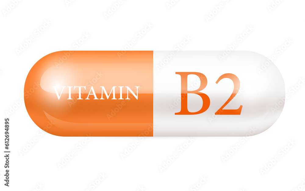 Capsule vitamin B2 structure orange and white isolated on cutout PNG ...