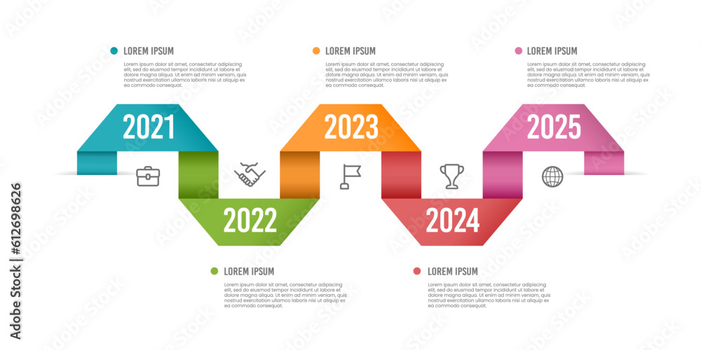 Business timeline infographic with folded ribbons. Business ...