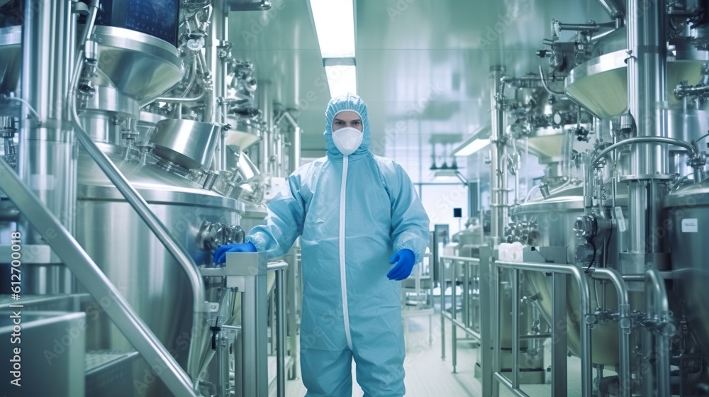 Biotechnology production facility, pharma. Clean production room with ...