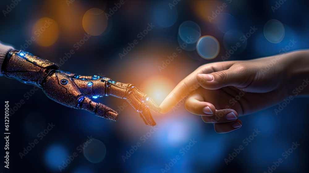 A fascinating generative AI illustration displays a handshake occurring ...