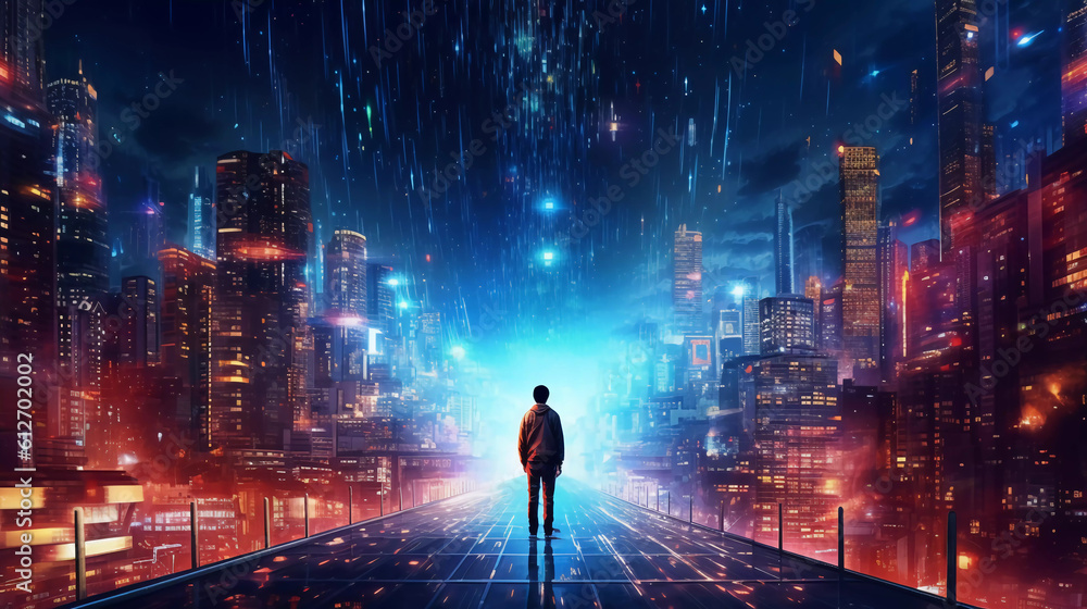 Digital graphics Futuristic 3D Concept, Big Data Center , Chief Technology Officers Standing In ...