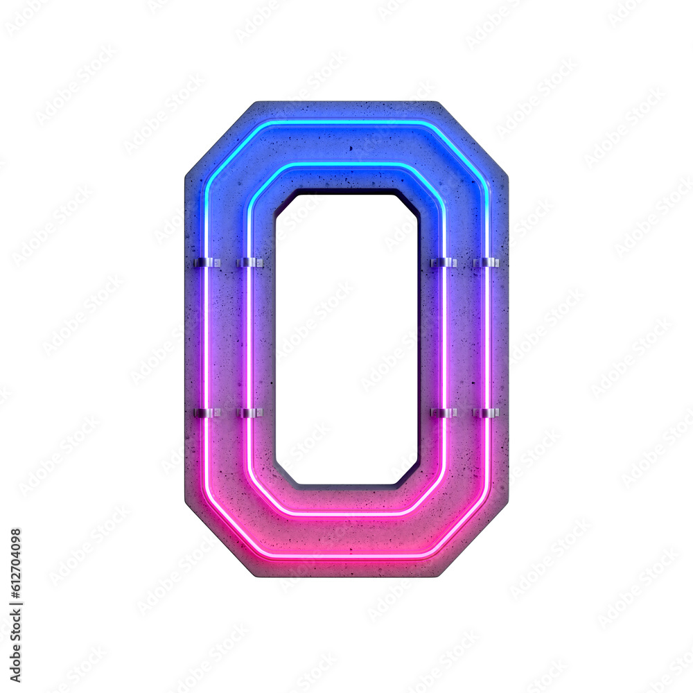 Concrete neon light Number 0 on transparent background, PNG file Stock ...