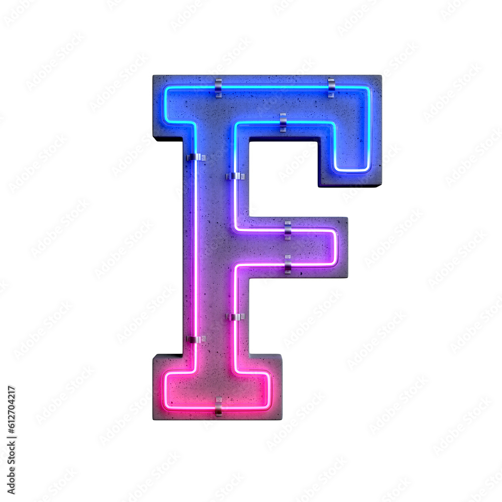 Concrete neon light alphabet F on transparent background, PNG file ...