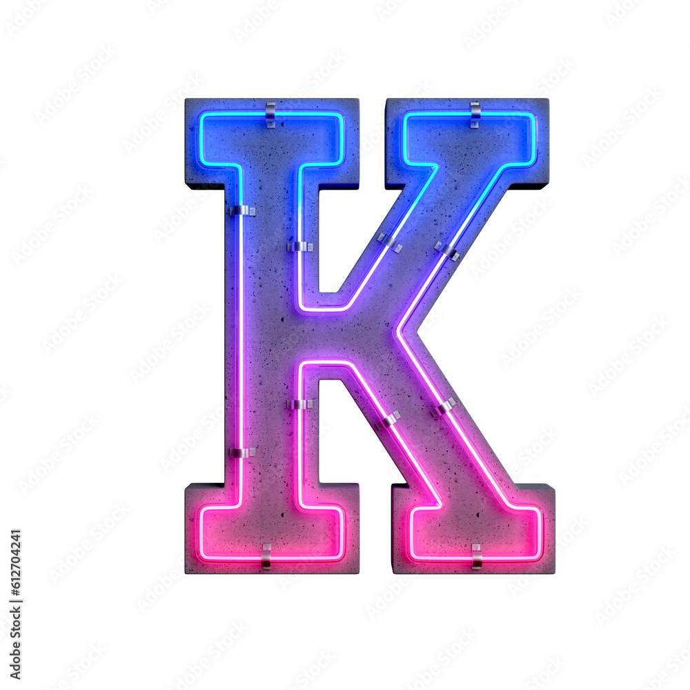 Concrete neon light alphabet K on transparent background, PNG file ...