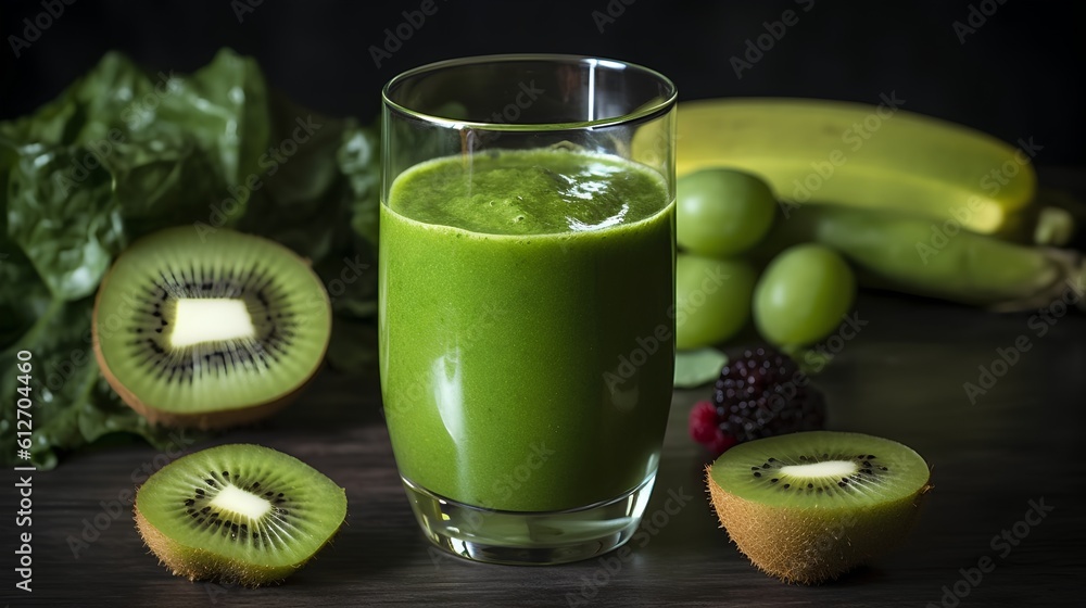 Refreshing green smoothie. The vivid green color underscore the concept ...