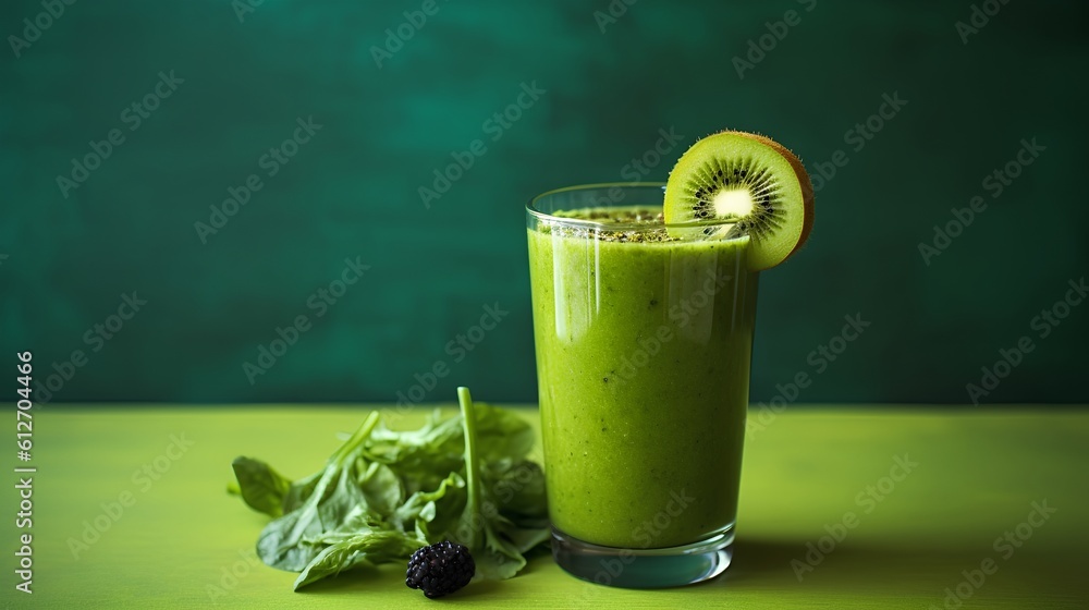 Refreshing green smoothie. The vivid green color underscore the concept ...