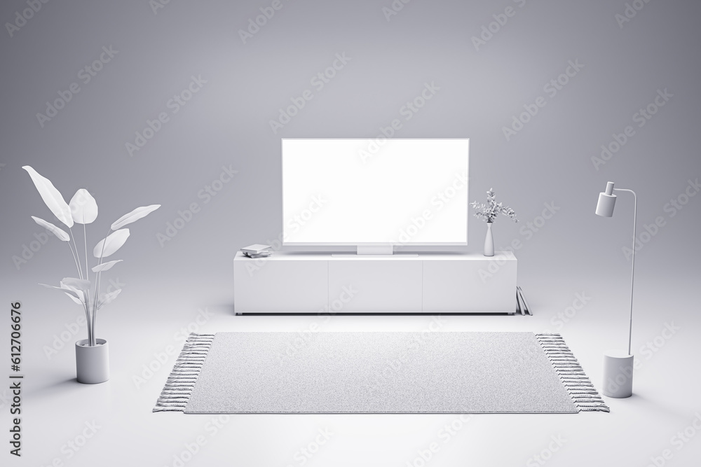 Front view on blank white tv screen with space for your advertising ...