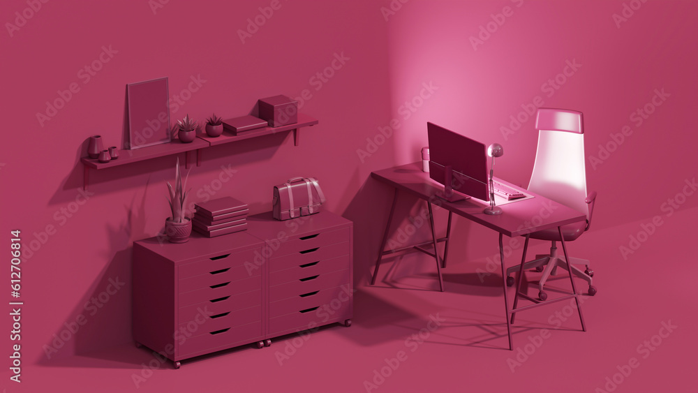 Viva magenta is a trend colour year 2023 workspace, minimal office ...