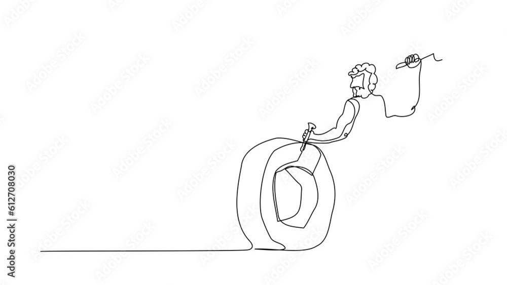Self drawing animation of single one line draw caveman inventing the ...