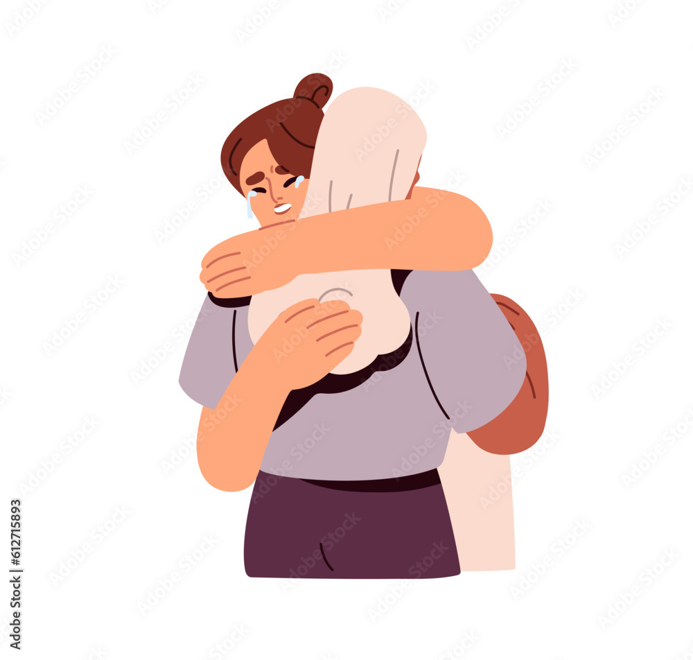 Woman supporting and comforting sad crying weeping girl friend in ...