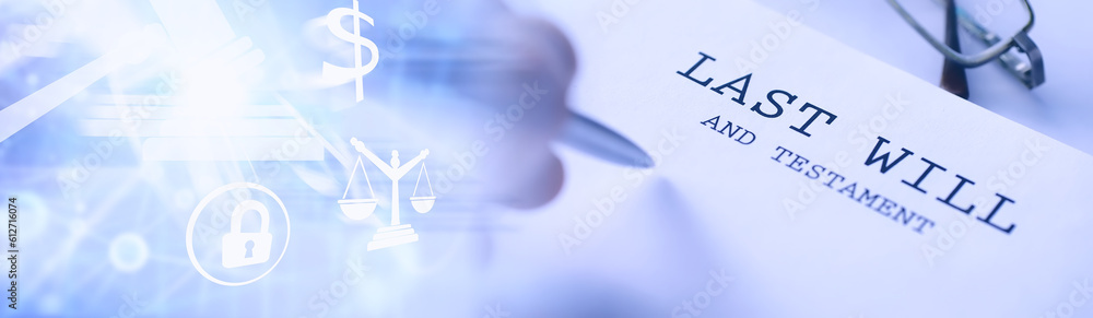 Legal concept. The procedure for writing the last will. Papers with ...