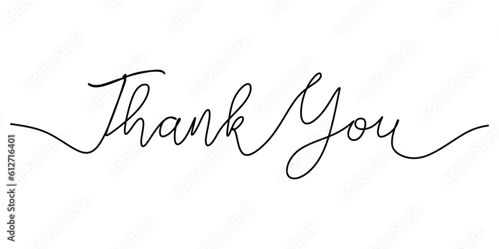 One continuous line drawing typography line art of thank you word ...
