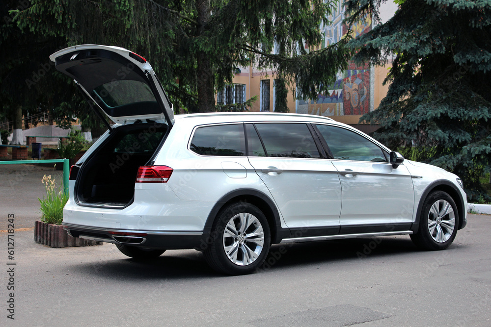 Vinnytsia, Ukraine; June 8, 2023. White Volkswagen Passat Alltrack with ...