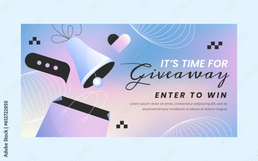 Giveaway banner template with megaphone and prize. Enter to win. Social ...
