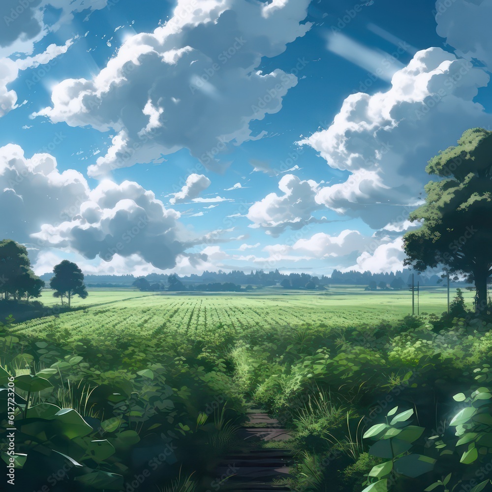Beautiful landscape with blue sky painting illustration. Beautiful sky ...