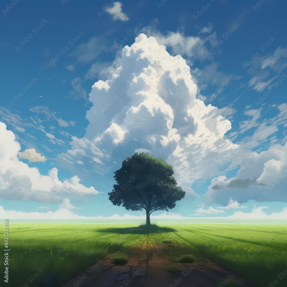 Beautiful landscape with blue sky painting illustration. Beautiful sky ...