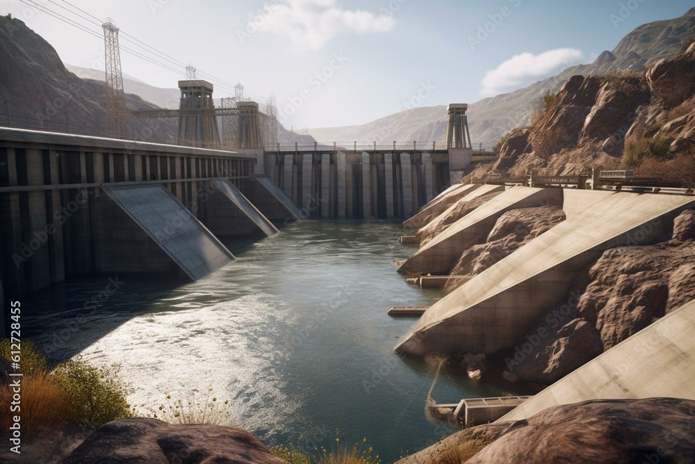 A stunning hydroelectric dam composition with panoramic views and ...