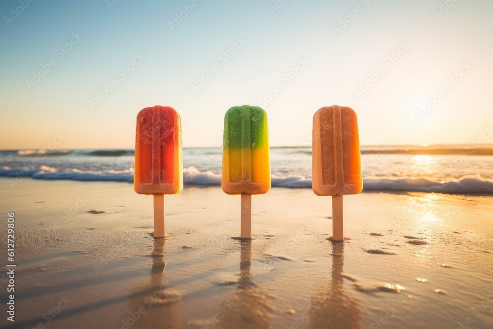 Popsicles beach sunny day. Generate Ai Stock Illustration | Adobe Stock