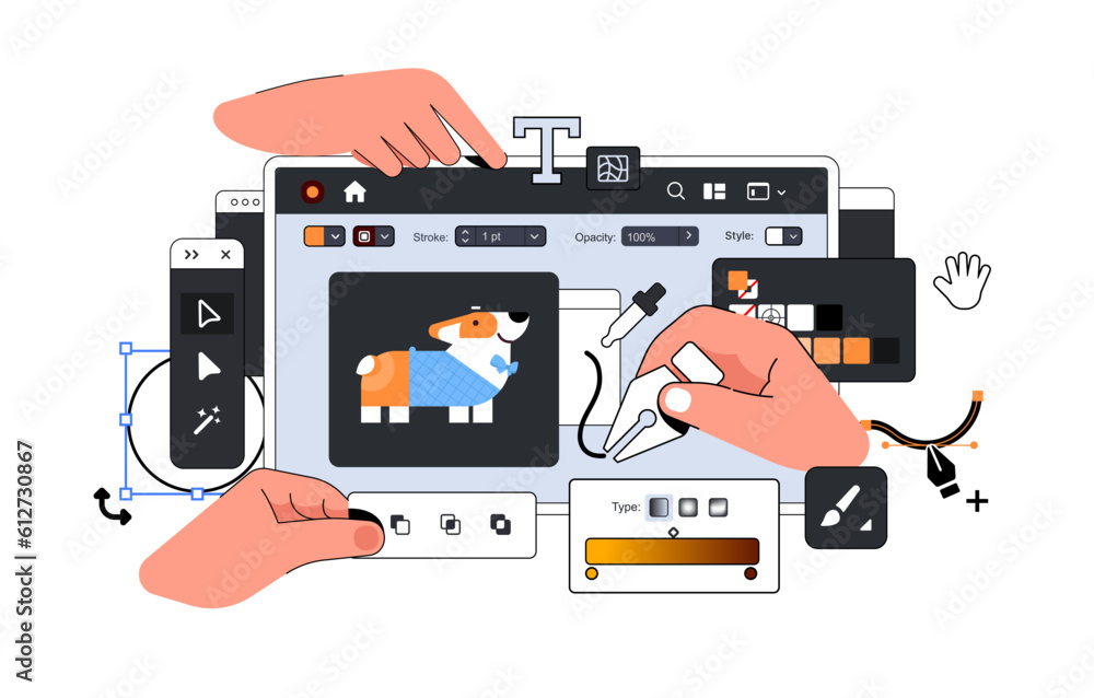 Ui Design Layout illustration with Hands. Tools for professional ...