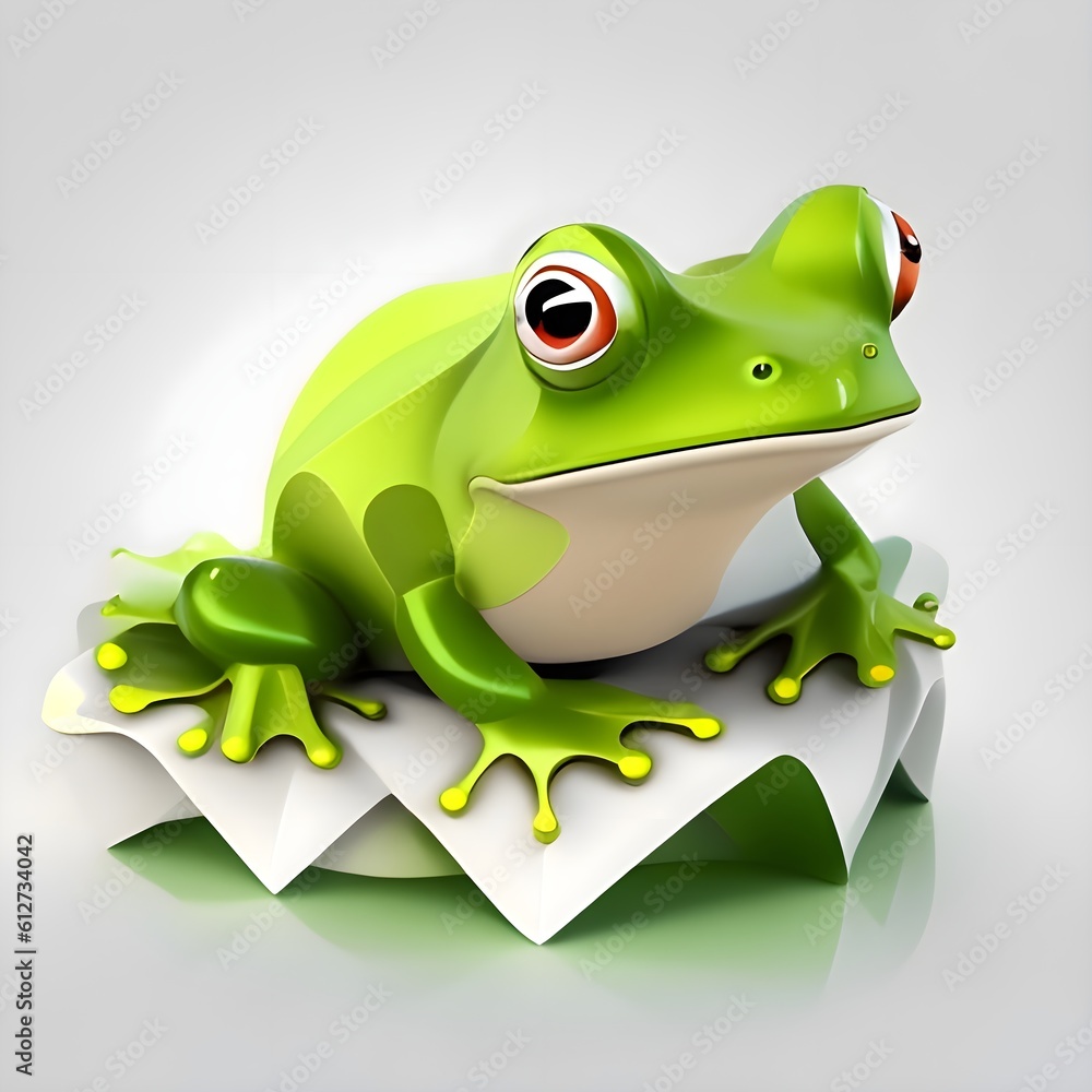 cute green frog with stylized polygon shape isolated on blurred ...