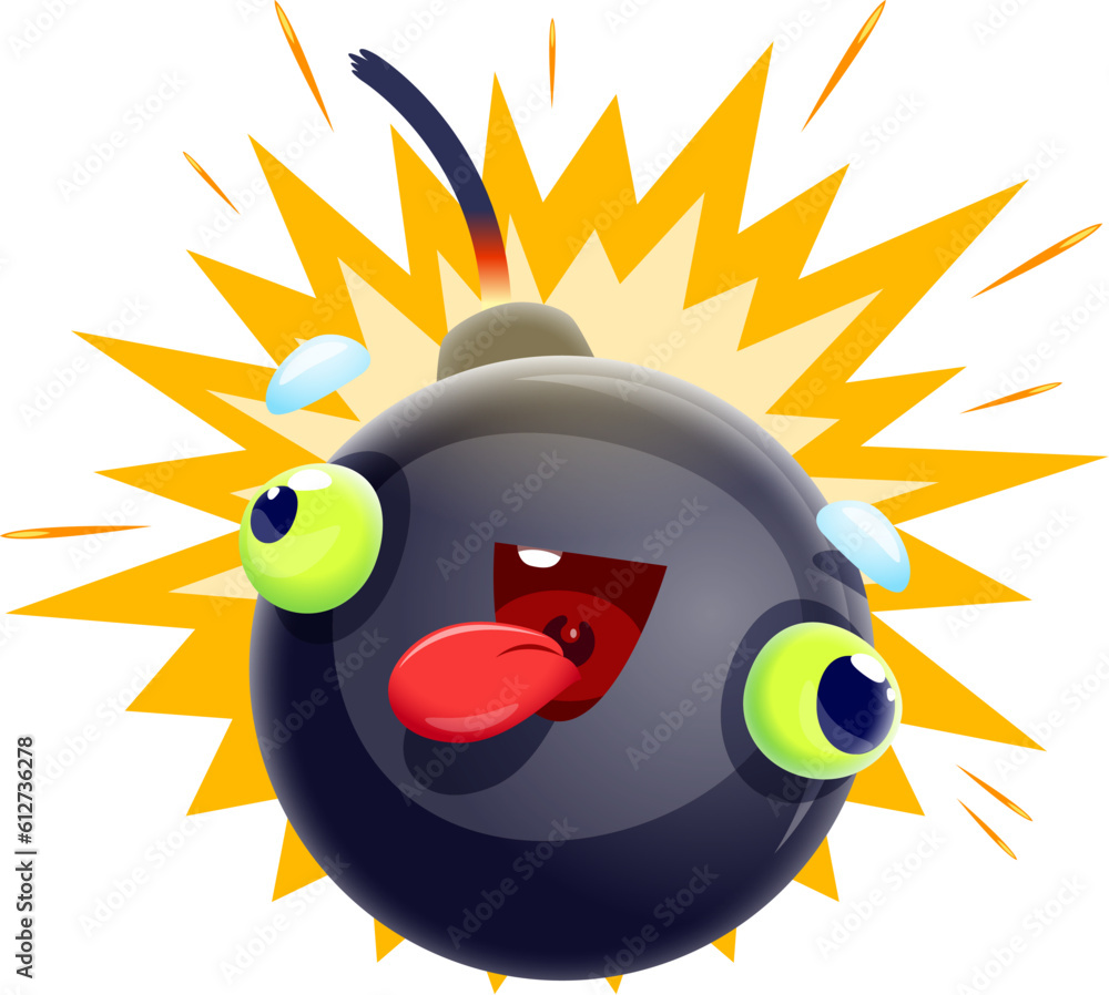 Cartoon crazy exploding bomb character with wick or fuse. Explosive ...