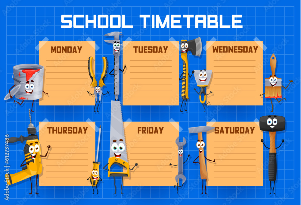 Education timetable schedule, cartoon repair and DIY work tool ...